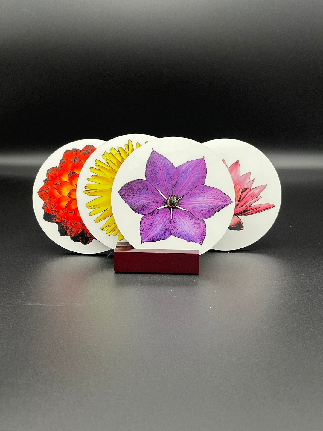 Glossy Flower Coasters, Set of 4, With Mahogany Stand - Etsy