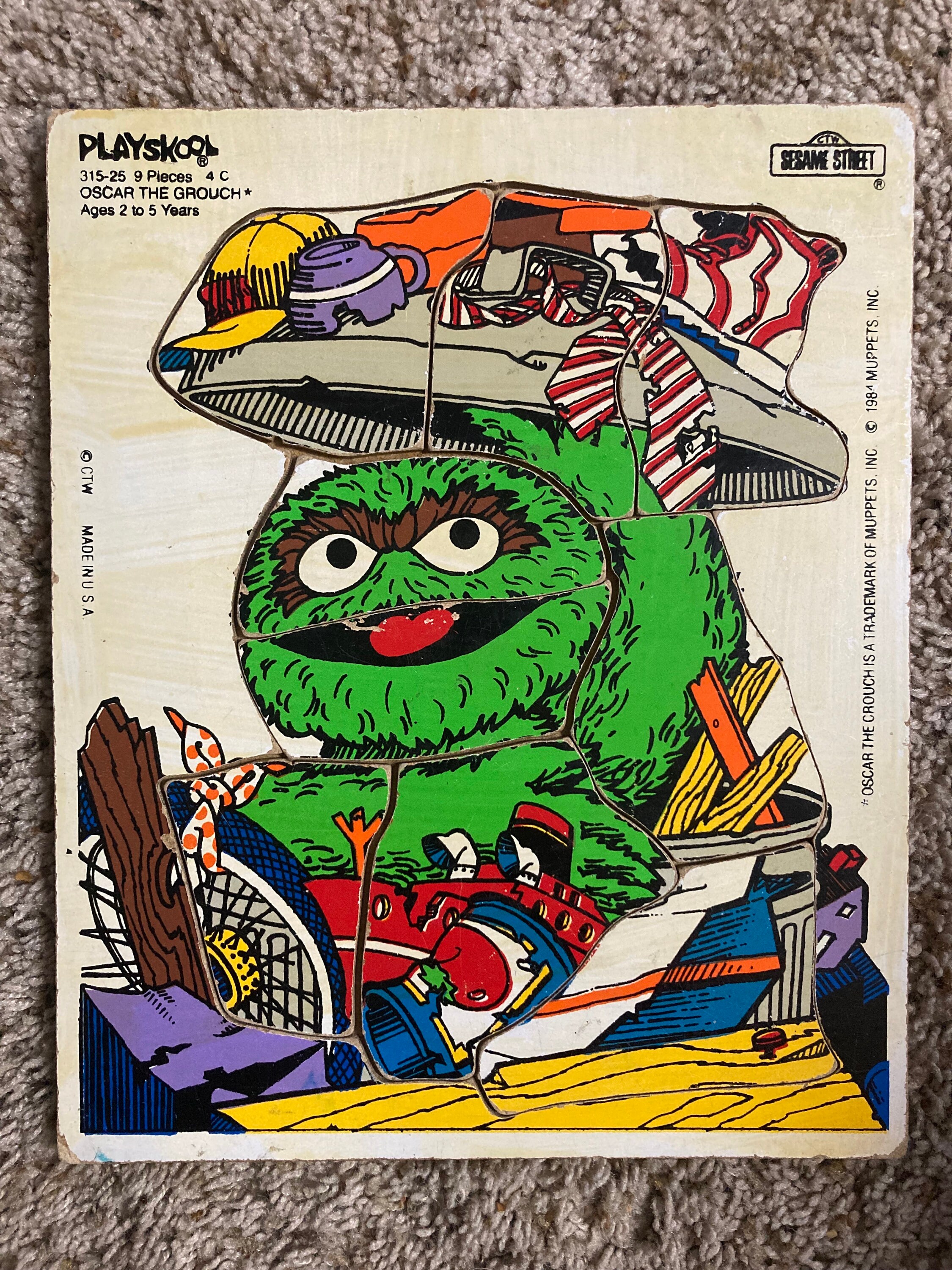 90s Vintage Playskool Sesame Street Oscar the Grouch Children’s Wood ...