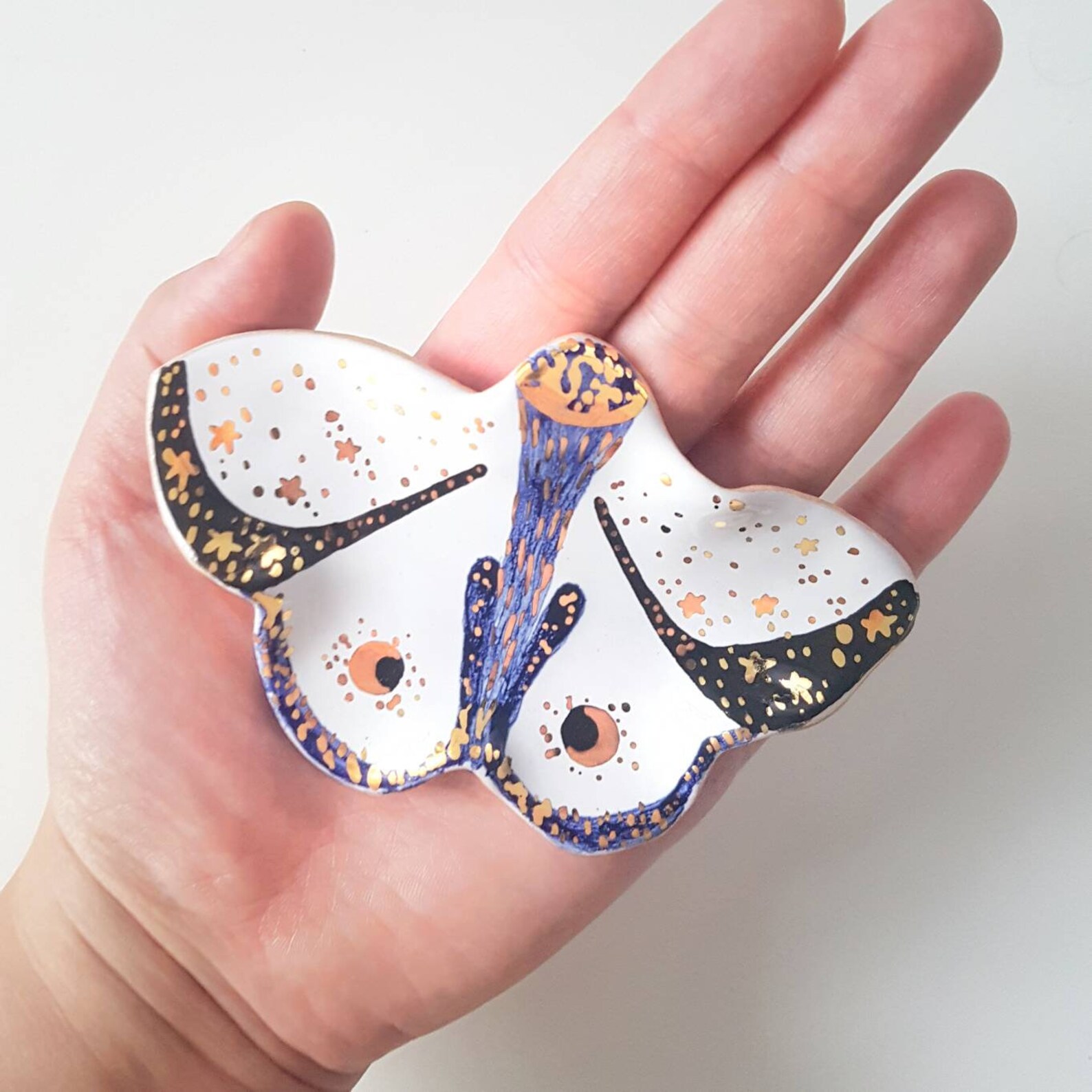 Celestial Moth Ring Dish Decorated With Gold Ceramic Moth | Etsy