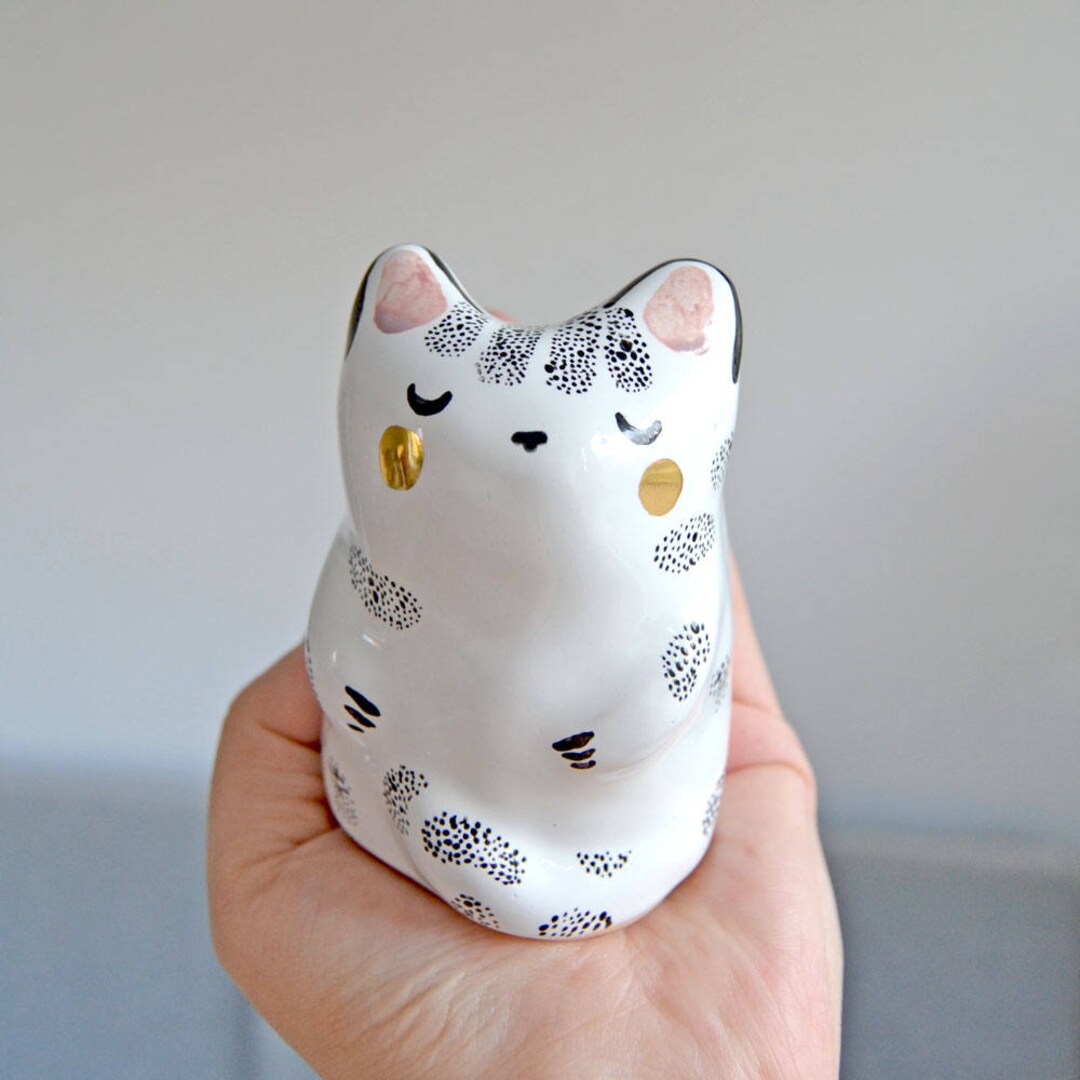Unique Cat Lover Gift Idea, Animal Totem, Ceramic Miniature Cat Gold ...