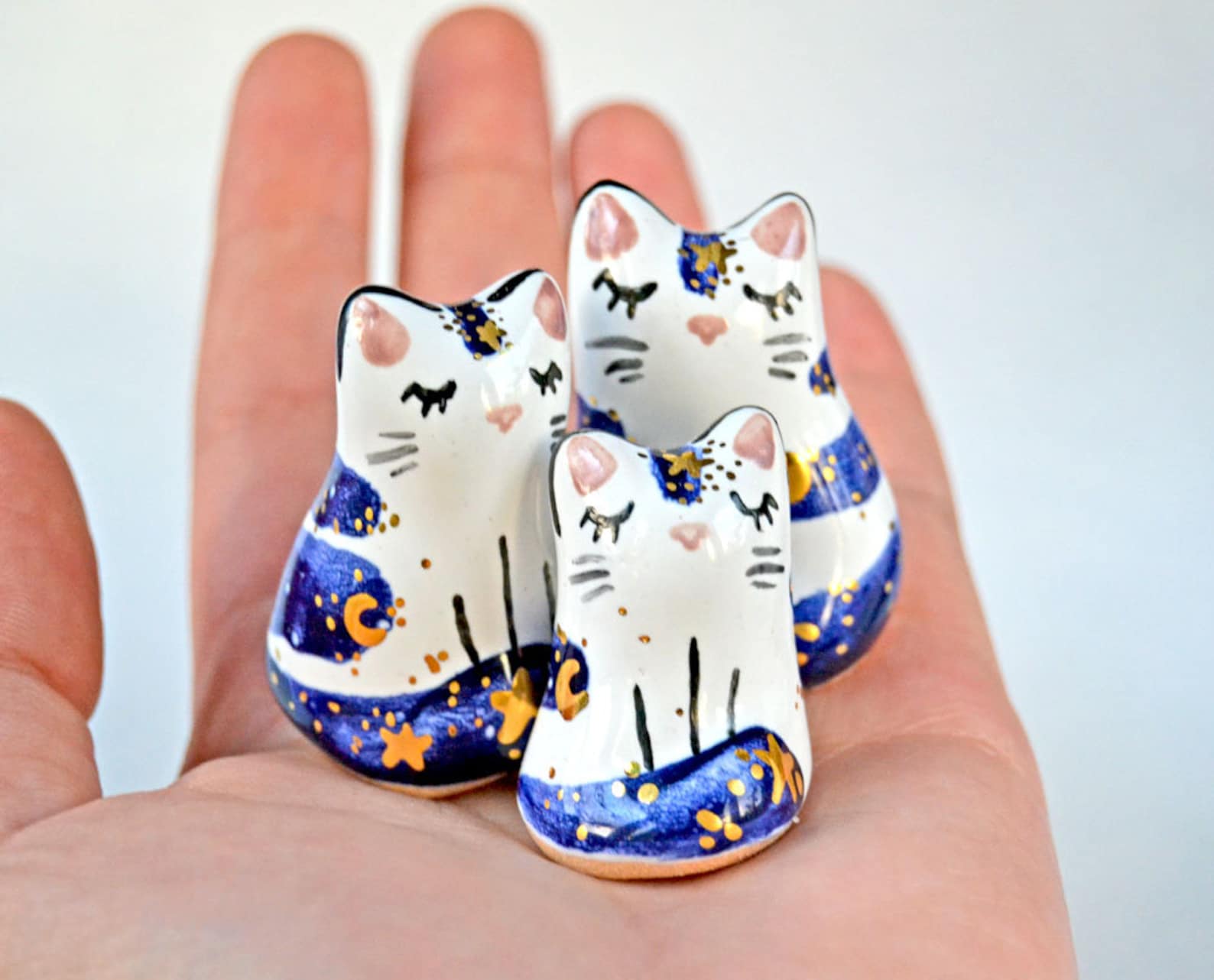 Moon Phases Cat Figurine, Celestial Cat Art, Galaxy Cat Sculpture ...
