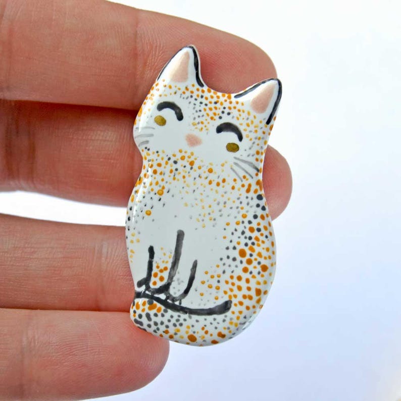 Cat Brooch Cat Lady Gift Ceramic Cat Pin Cat Jewelry Tiny - Etsy