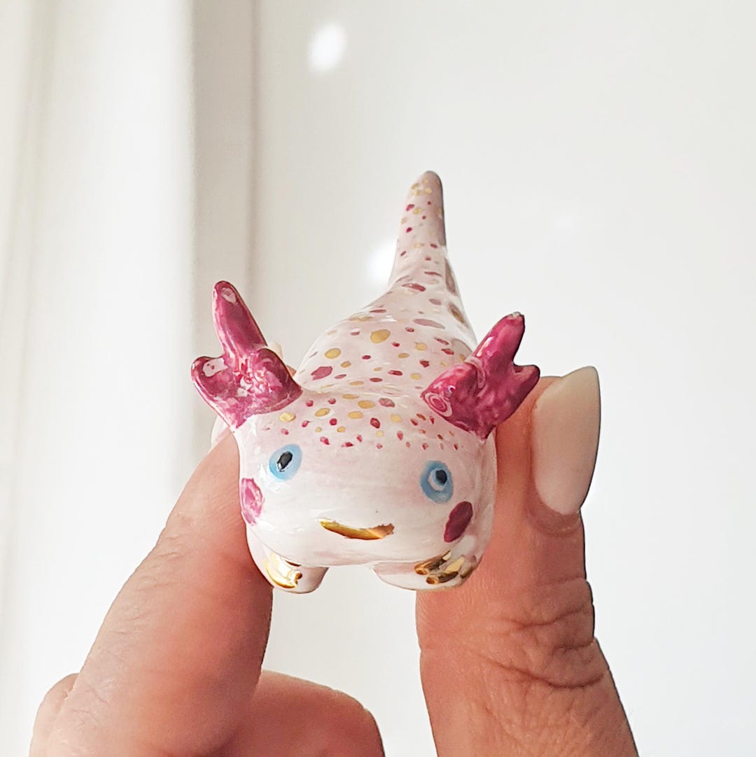 Axolotl Figurine, Ceramic Axolotl, Ceramic Sculpture, Gold Decoration ...