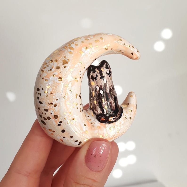 Moon Phases Cat Figurine, Celestial Cat Art, Galaxy Cat Sculpture ...