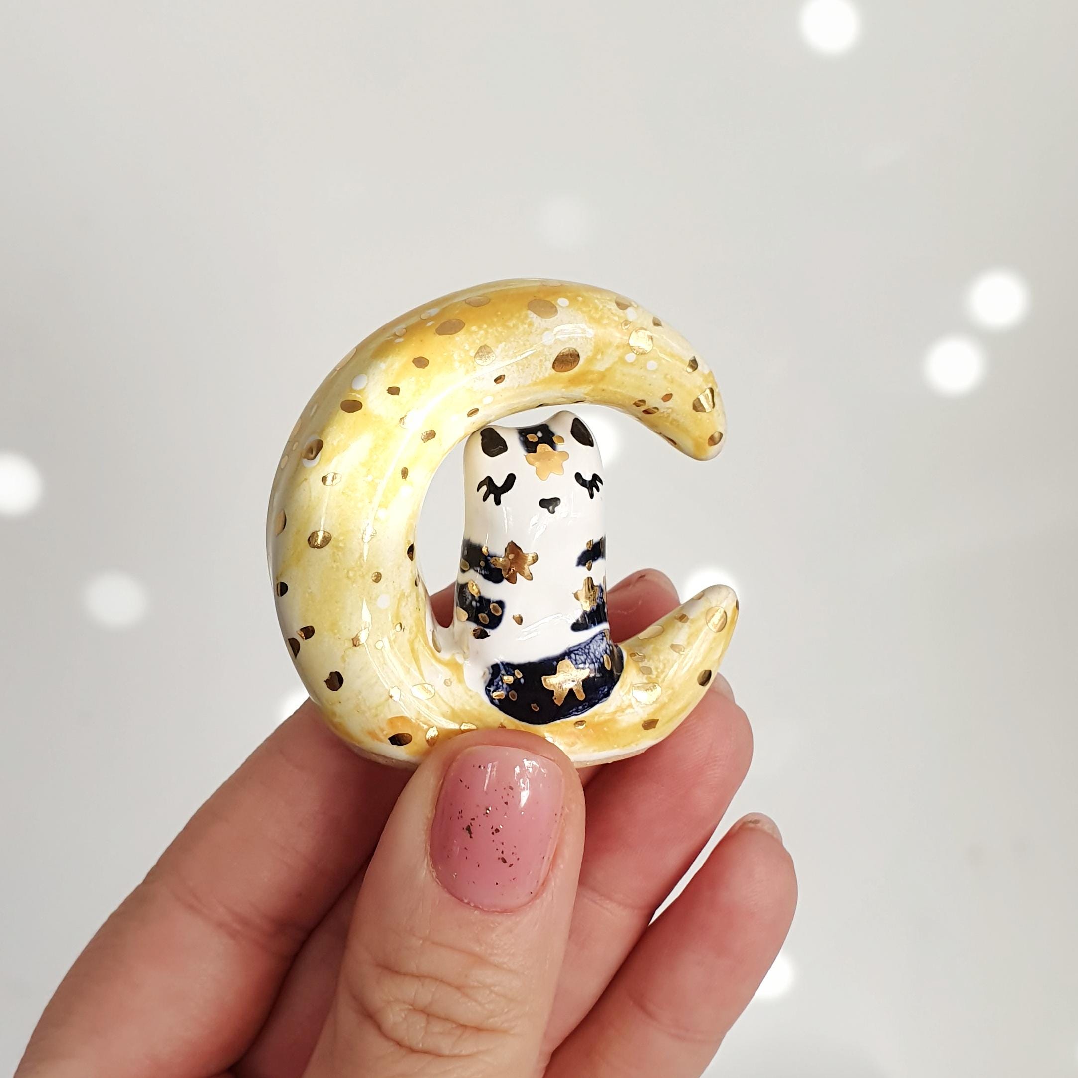 Moon Phases Cat Figurine, Celestial Cat Art, Galaxy Cat Sculpture ...