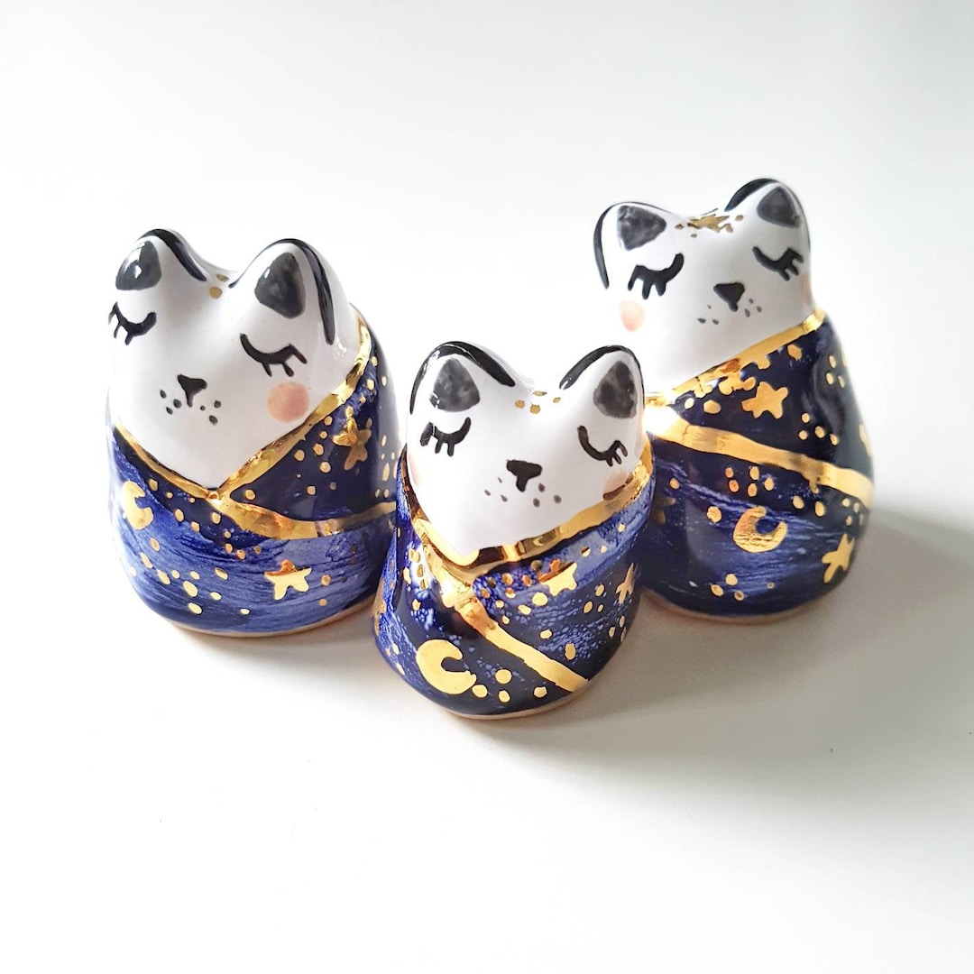 Moon Phases Cat Figurine, Celestial Cat Art, Galaxy Cat Sculpture, Cat ...