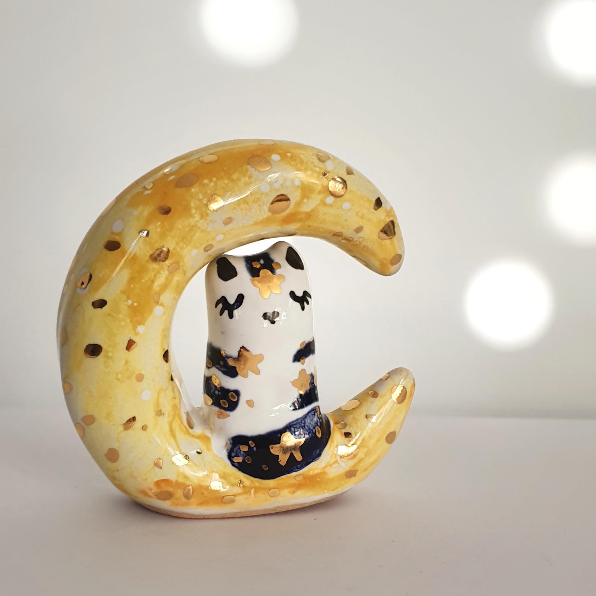 Moon Phases Cat Figurine, Celestial Cat Art, Galaxy Cat Sculpture ...