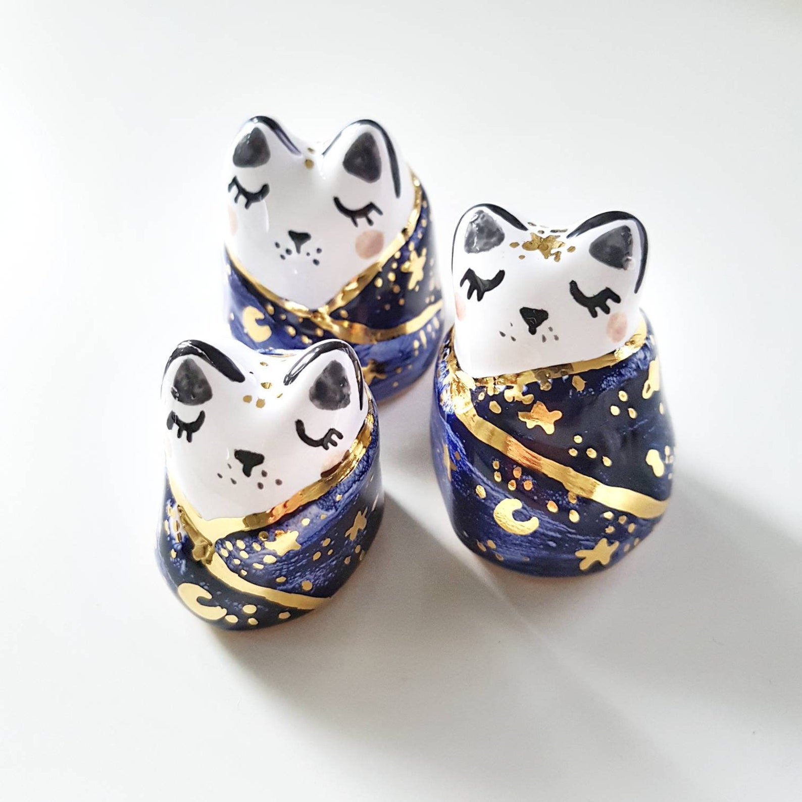 Moon Phases Cat Figurine, Celestial Cat Art, Galaxy Cat Sculpture, Cat ...