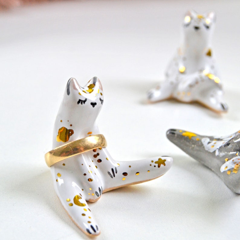 Cat Ring Holder Cat Gifts Ceramic Cat Figurine Cat Jewelry - Etsy