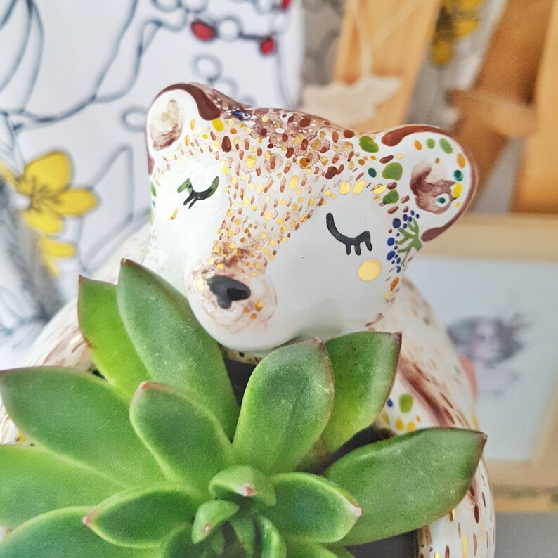 Bear Planter, Mini Planter, Mama Bear, Fall Decor, Fall Animal Planter ...