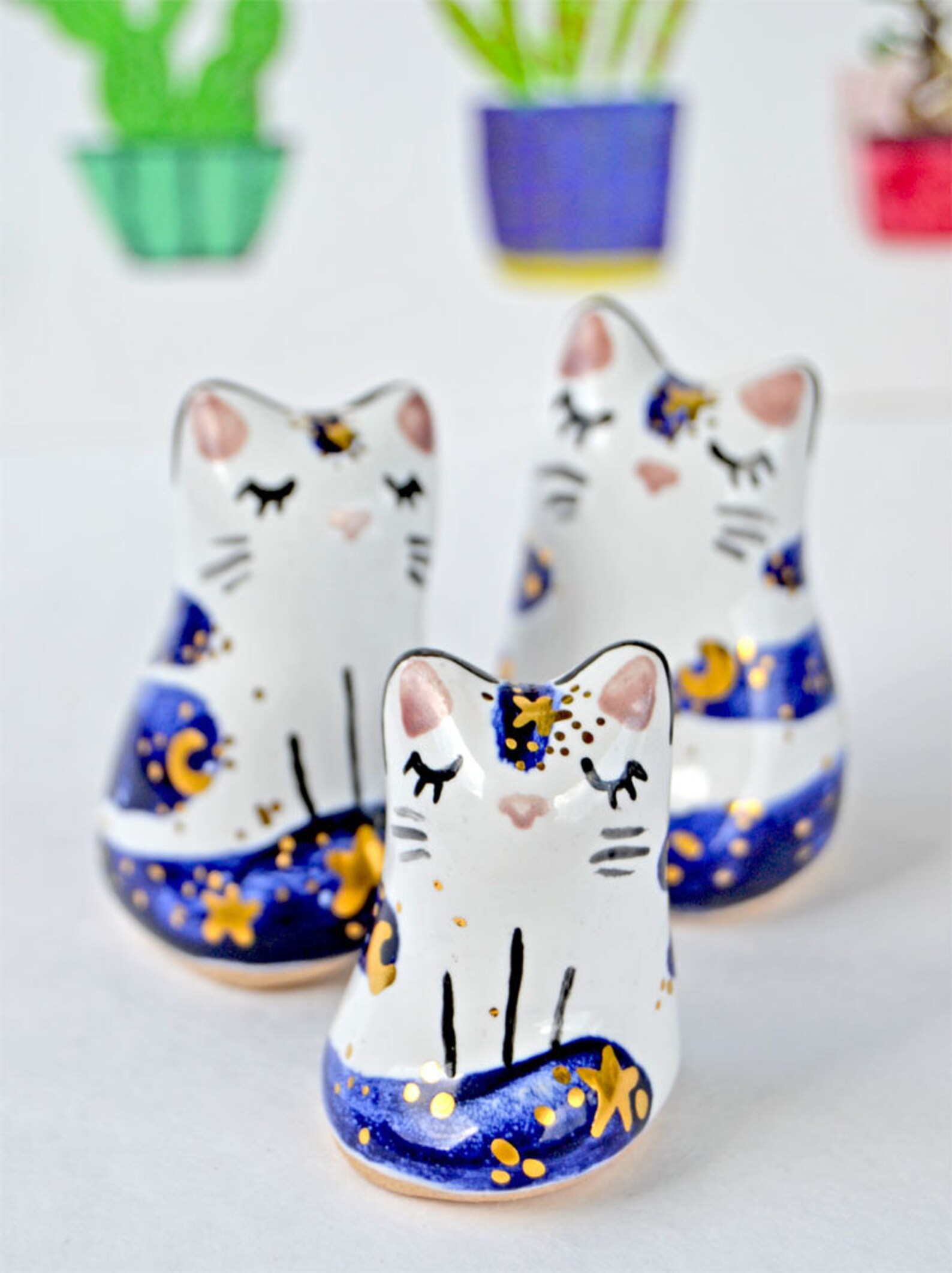 Moon Phases Cat Figurine, Celestial Cat Art, Galaxy Cat Sculpture ...
