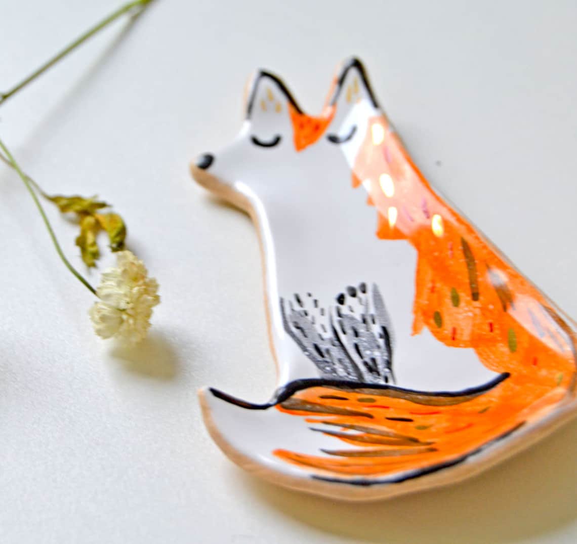 Fox Ring Dish Decorated With Gold Woodland Trinket Dish Fox - Etsy