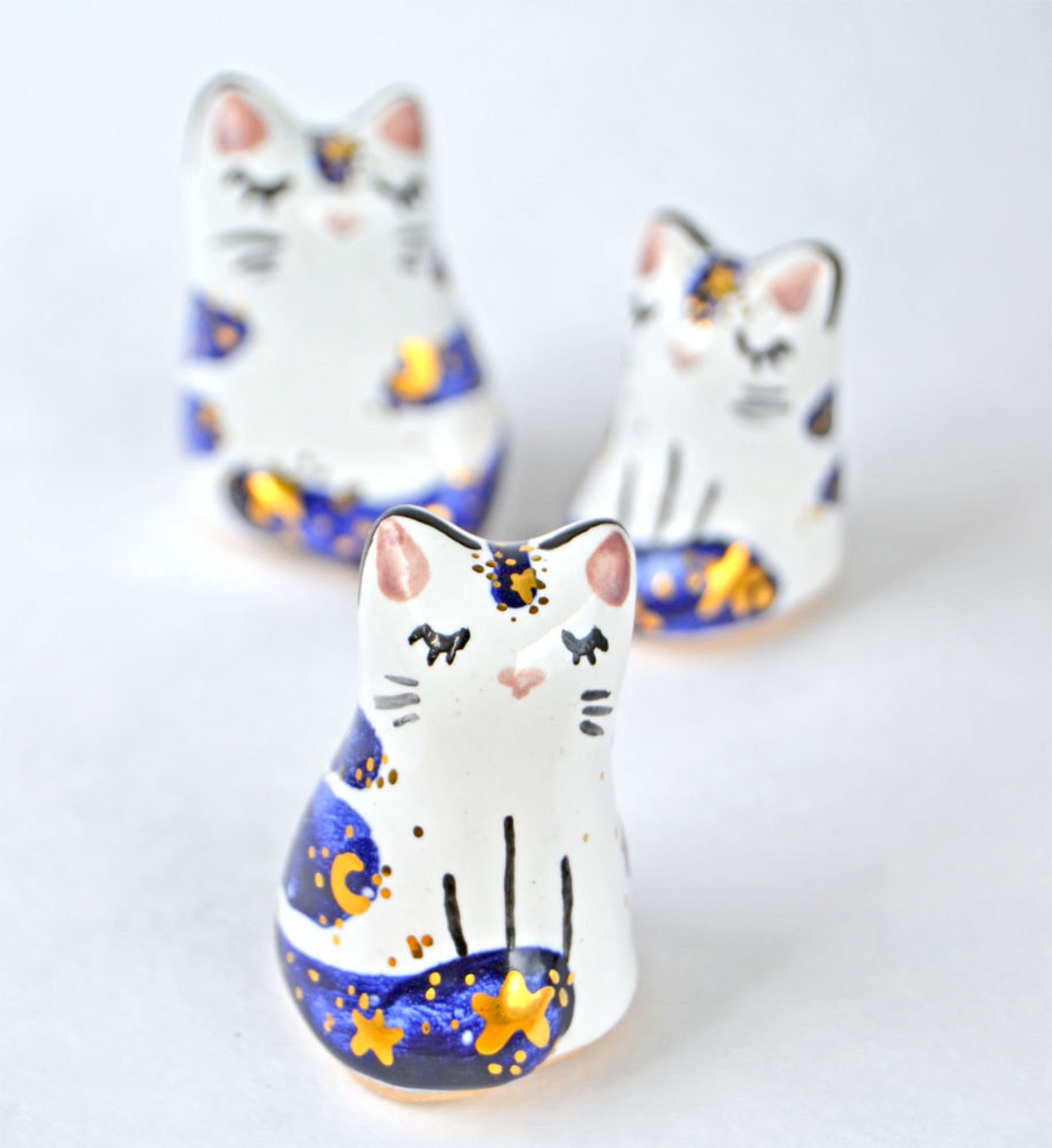 Moon Phases Cat Figurine, Celestial Cat Art, Galaxy Cat Sculpture ...