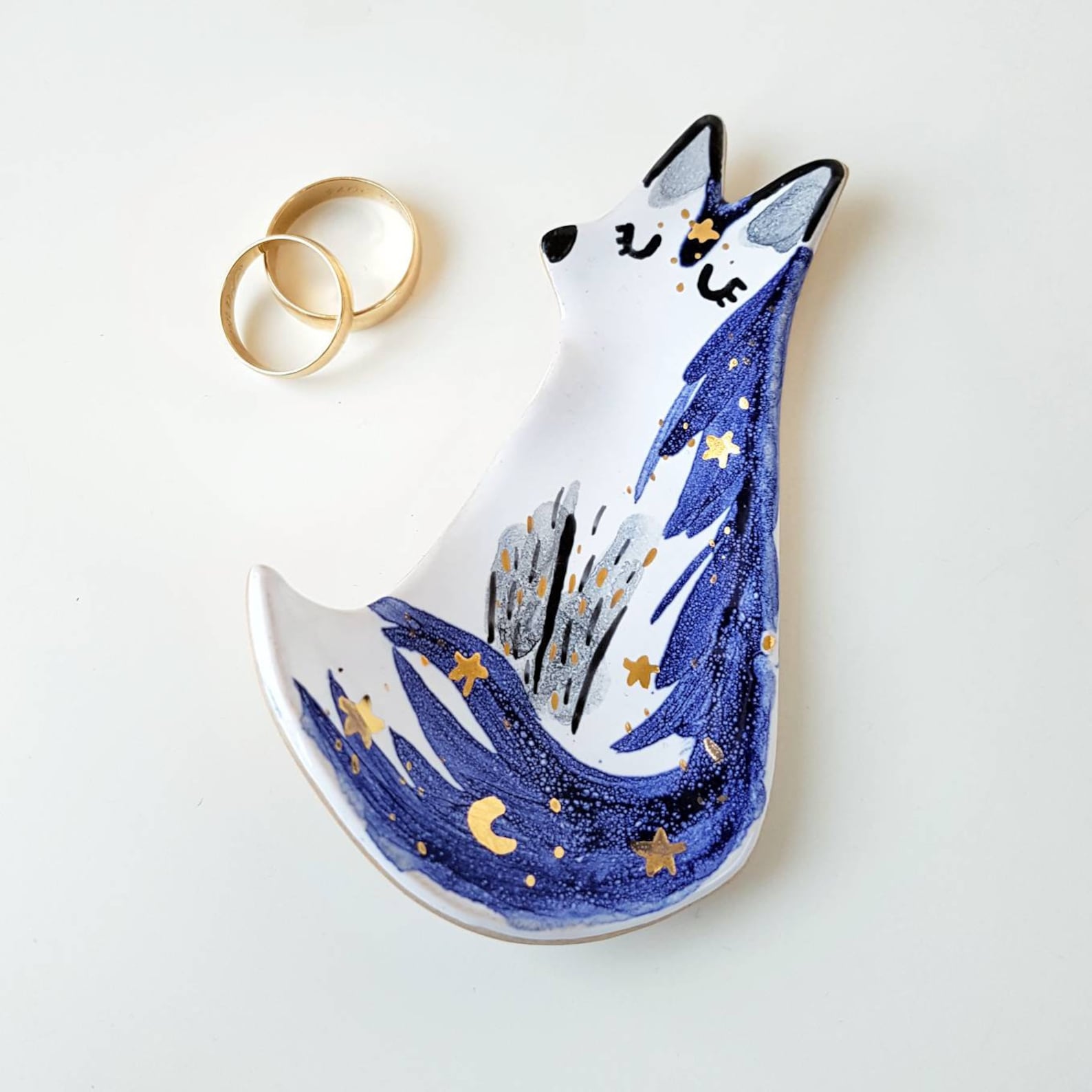 Galaxy Fox Ring Dish Blue Fox Trinket Dish With Gold - Etsy