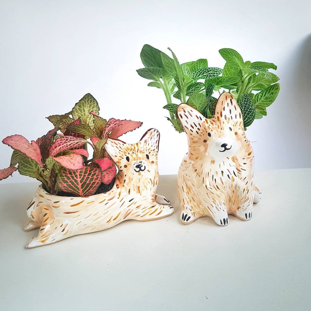 Corgi Planter, Animal Planter, Ceramic Dog, Dog Lover Gift, Ceramic ...