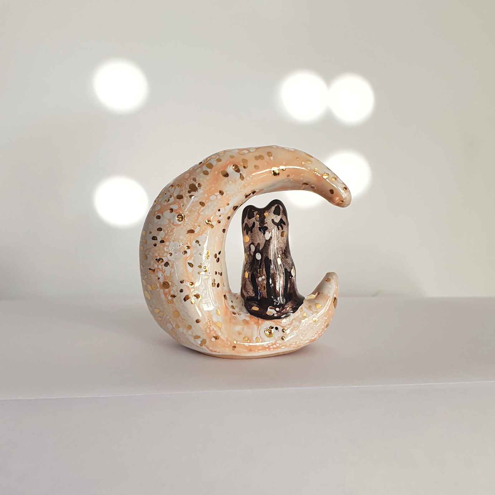 Moon Phases Cat Figurine, Celestial Cat Art, Galaxy Cat Sculpture ...
