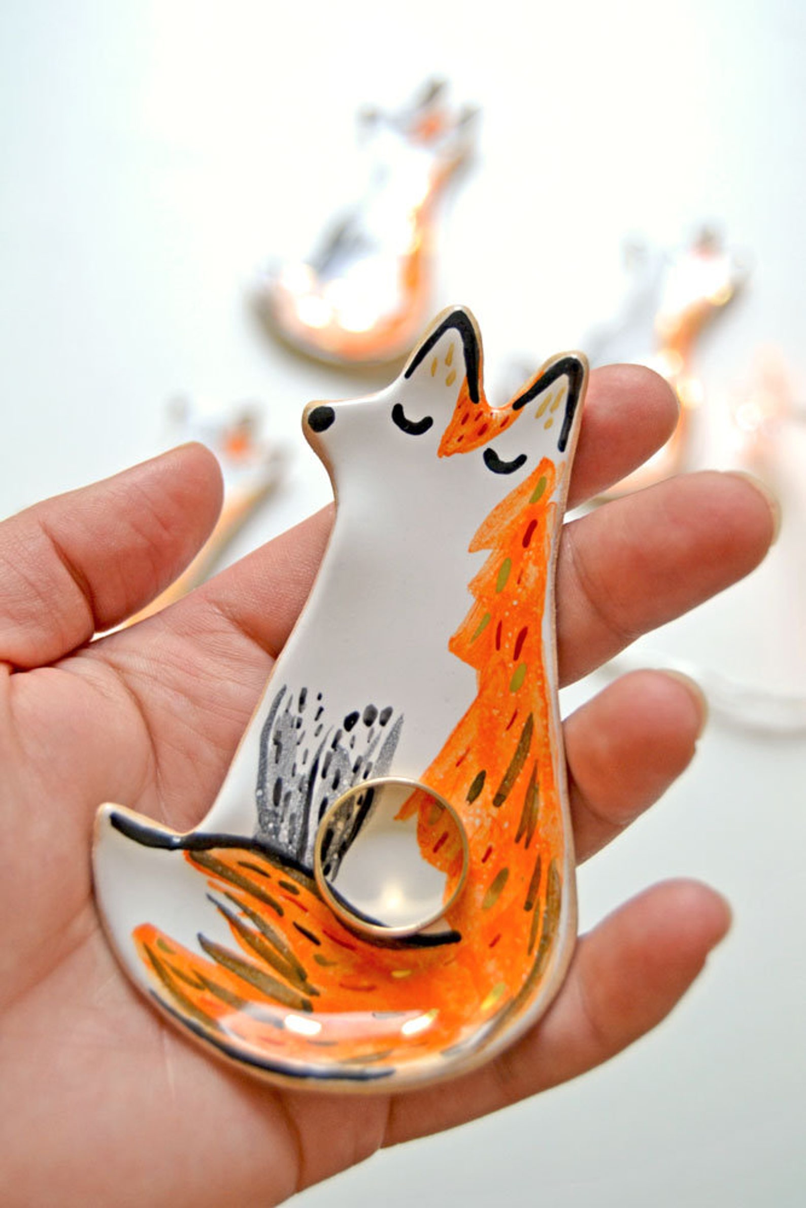 Fox Ring Dish Decorated With Gold Woodland Trinket Dish Fox - Etsy
