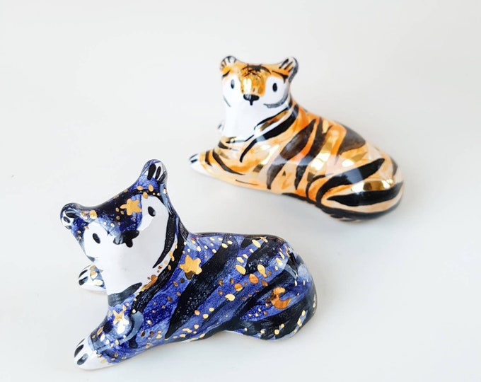Tiger Figurine Ceramic Tiger Moon Phases Christmas Gift - Etsy