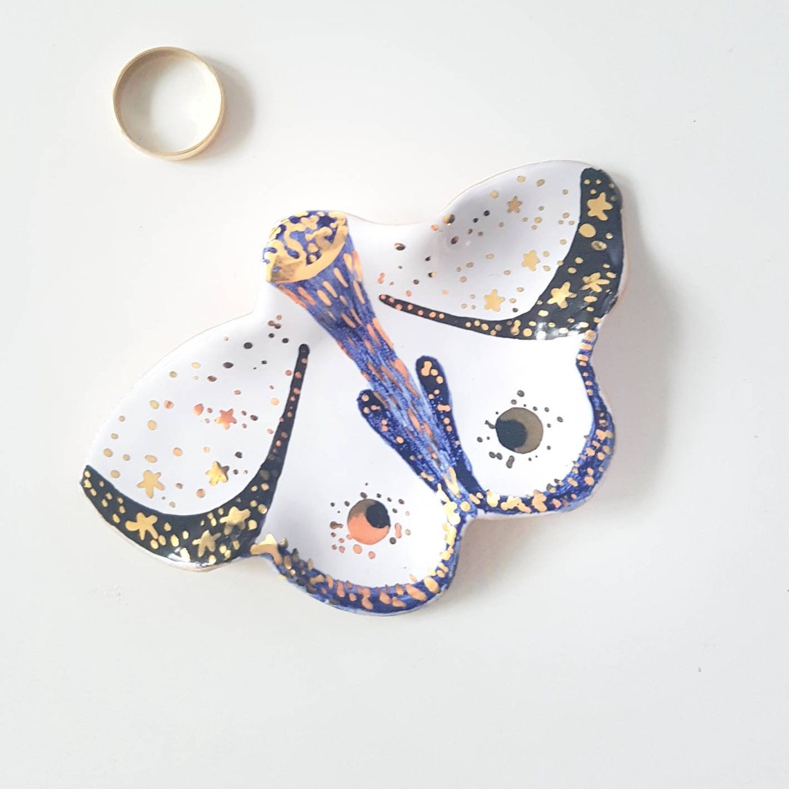 Celestial Moth Ring Dish Decorated With Gold Ceramic Moth | Etsy