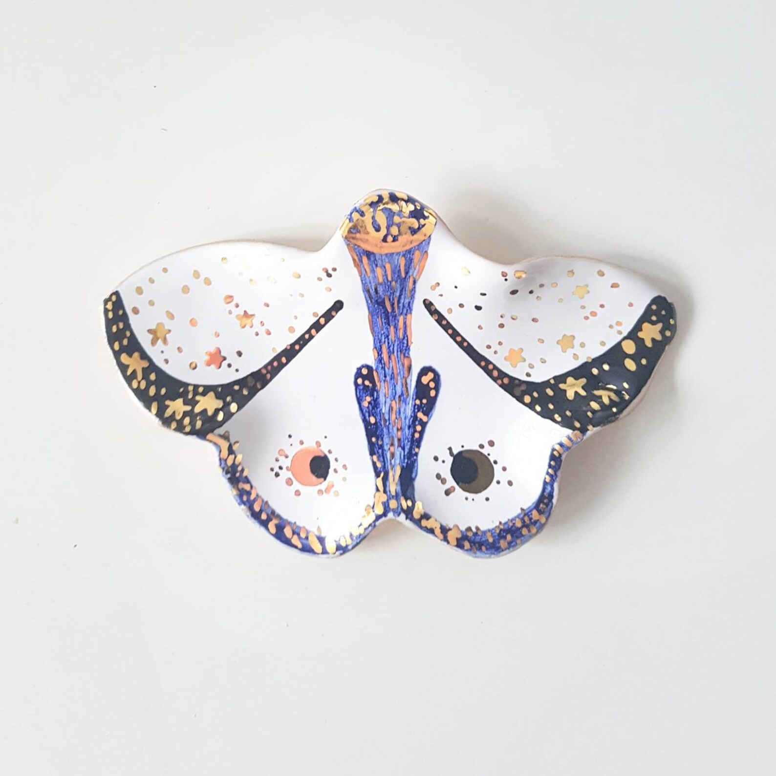 Celestial Moth Ring Dish Decorated With Gold Ceramic Moth | Etsy