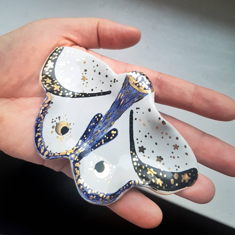 Celestial Moth Ring Dish Decorated With Gold Ceramic Moth | Etsy