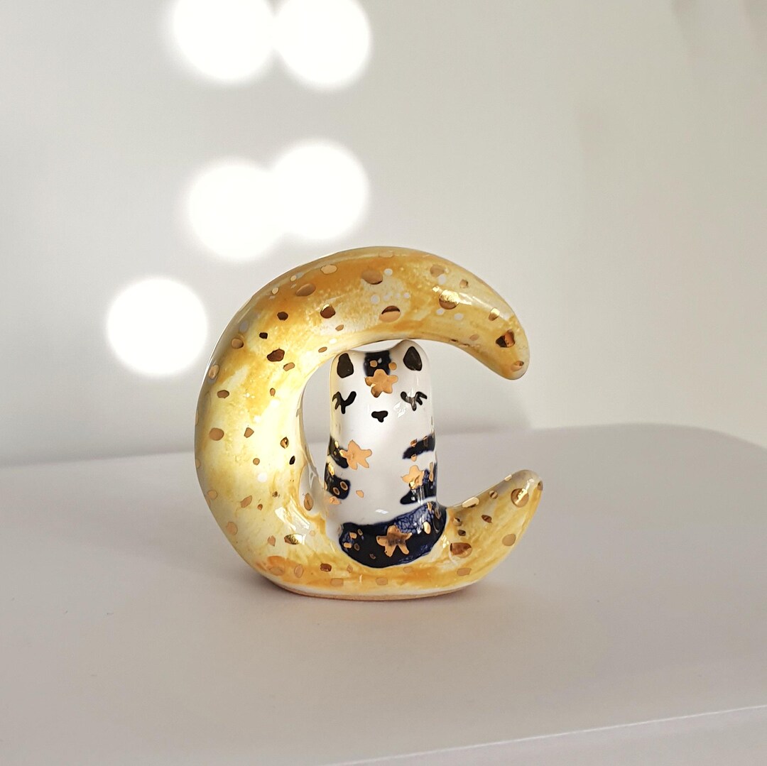 Moon Phases Cat Figurine, Celestial Cat Art, Galaxy Cat Sculpture ...