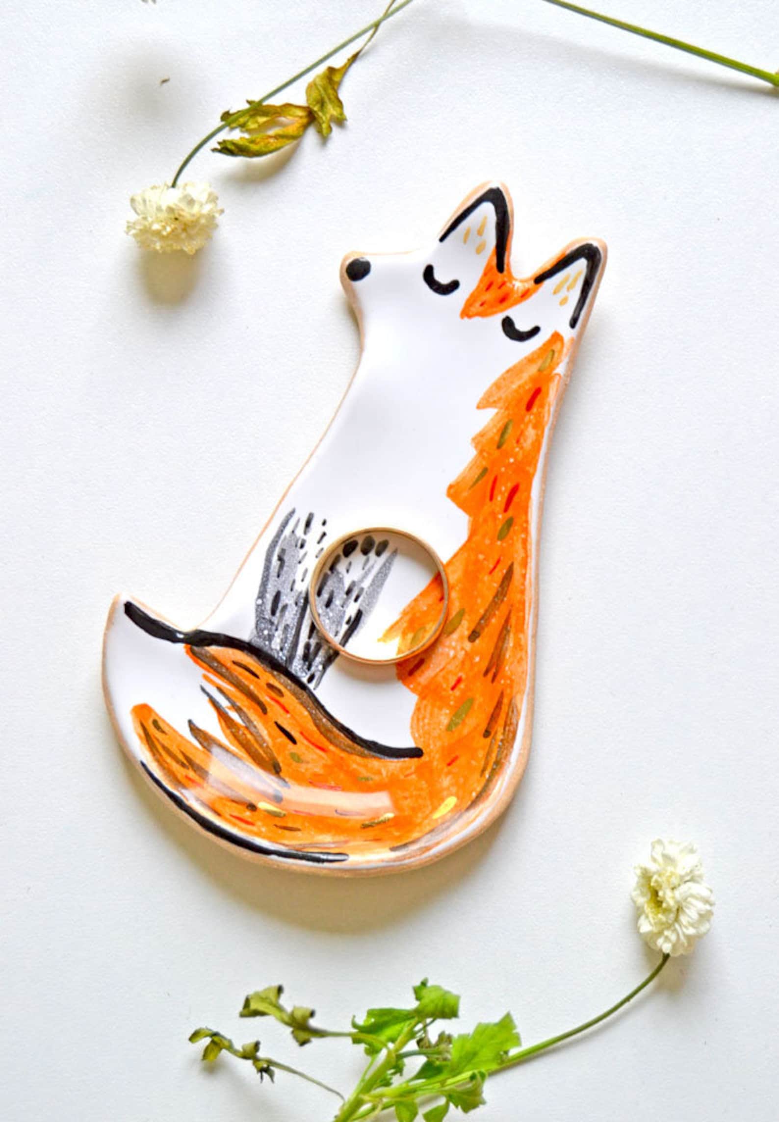 Fox Ring Dish Decorated With Gold Woodland Trinket Dish Fox - Etsy