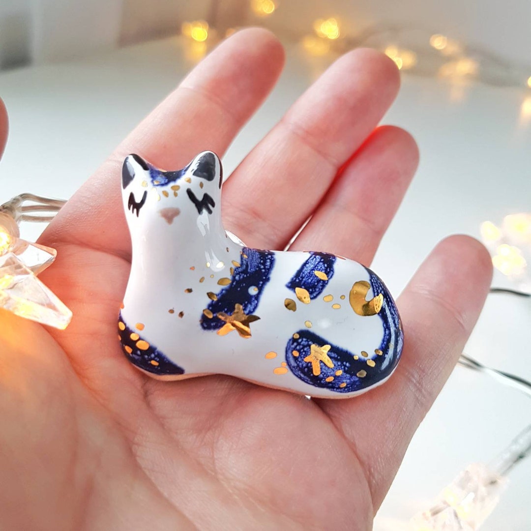Moon Phases Cat Figurine, Celestial Cat Art, Galaxy Cat Sculpture ...