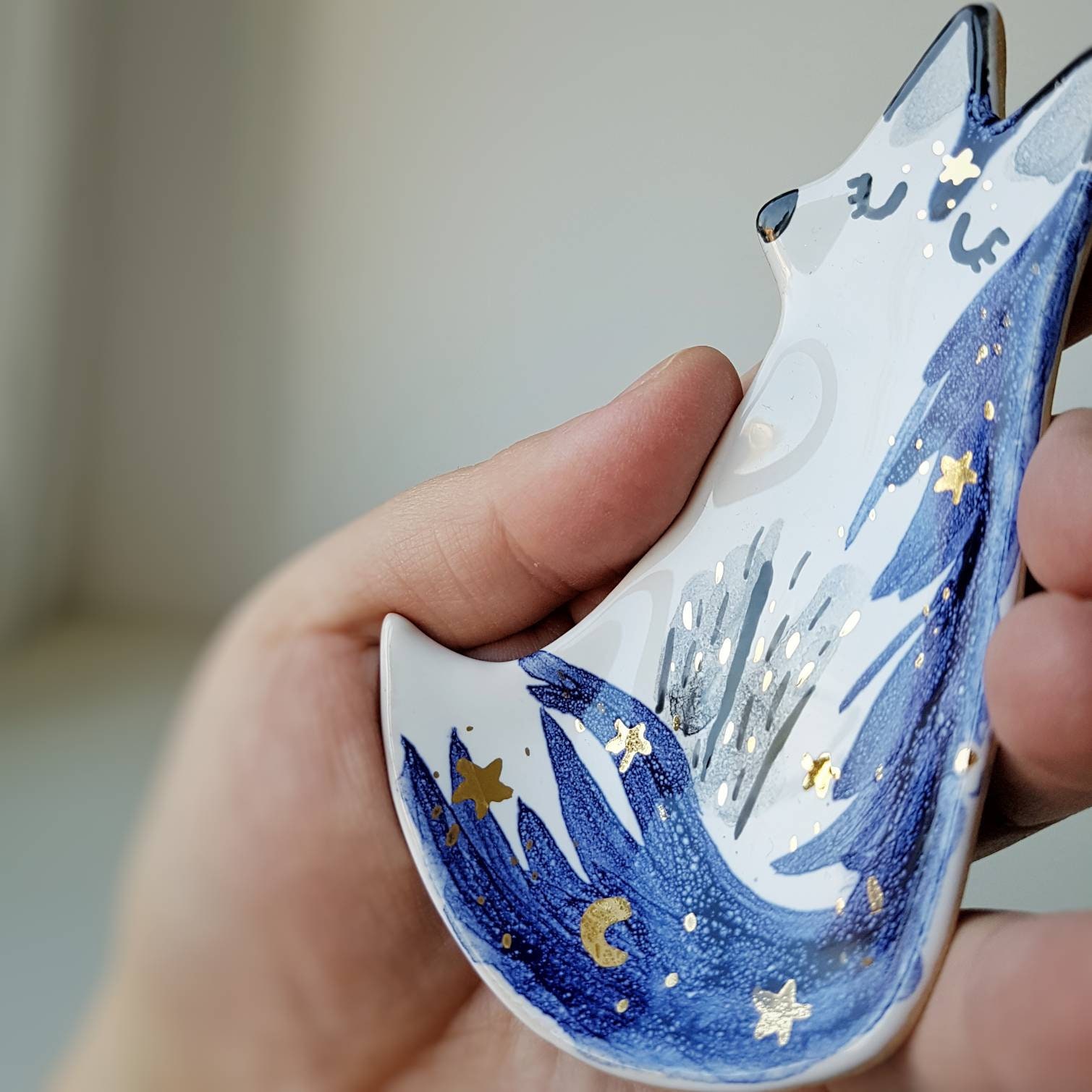 Galaxy Fox Ring Dish Blue Fox Trinket Dish With Gold - Etsy