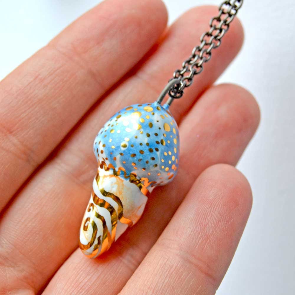 Jellyfish Necklace Ceramic Ocean Jewelry Jellyfish Pendant | Etsy
