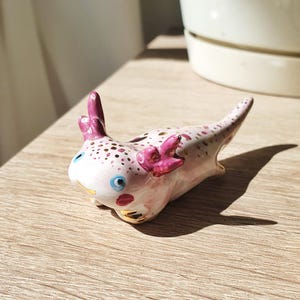 Axolotl Figurine, Ceramic Axolotl, Ceramic Sculpture, Gold Decoration ...