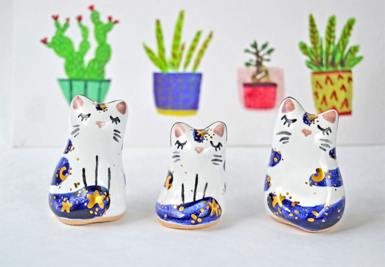 Moon Phases Cat Figurine, Celestial Cat Art, Galaxy Cat Sculpture ...