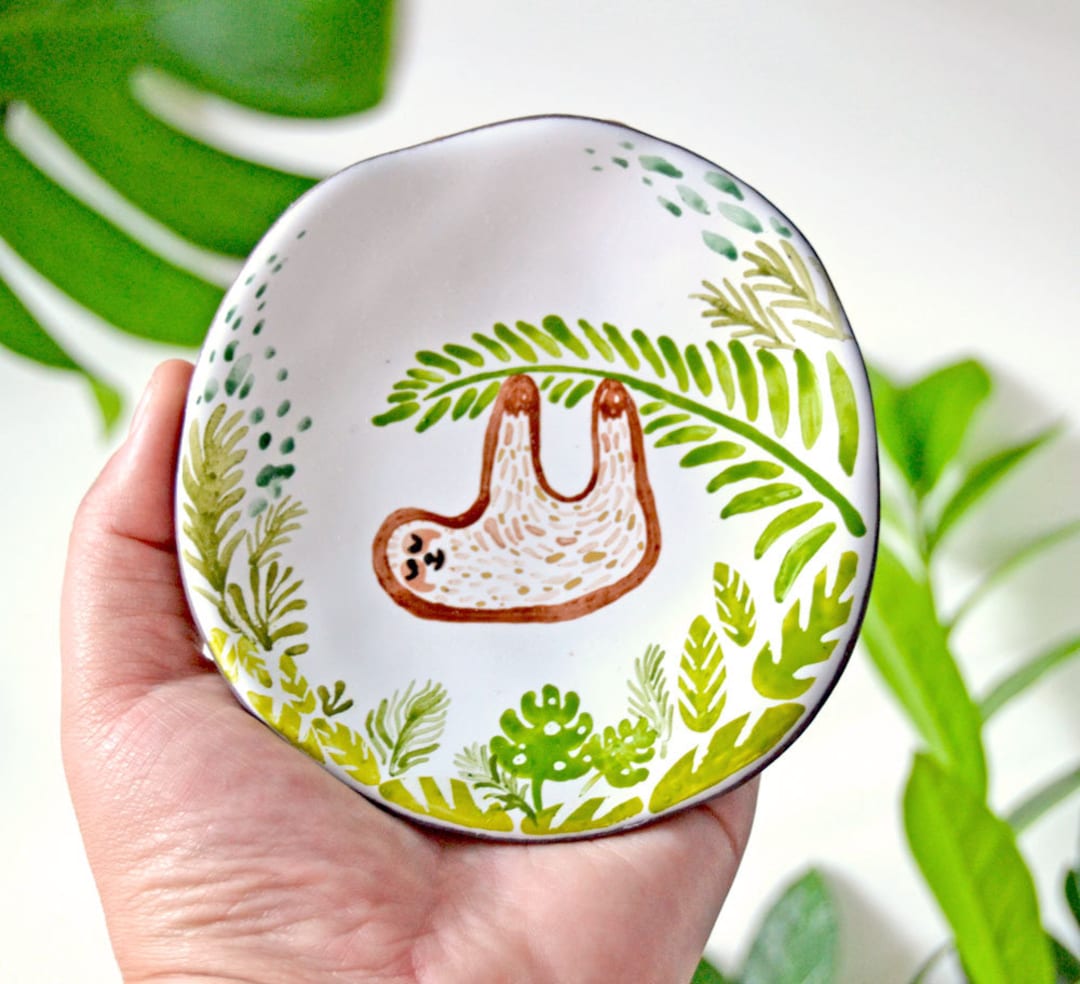 Sloth Ring Dish, Sloth Gift Idea, Monstera Decor, Sloth Trinket Dish ...