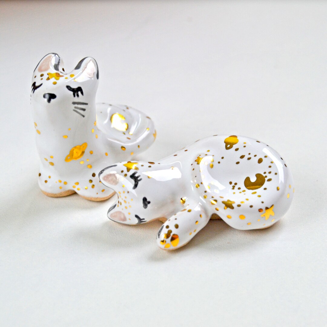 Moon Phases Cat Figurine, Cake Toppers, Celestial Cat Art, Crescent ...