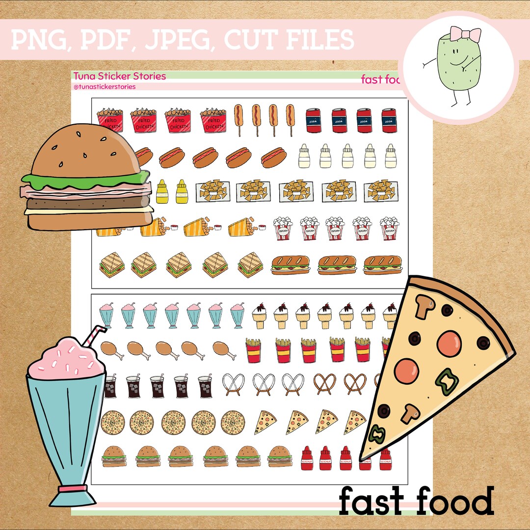 Fast Food Stickers Junk Food Printable Stickers Meal - Etsy