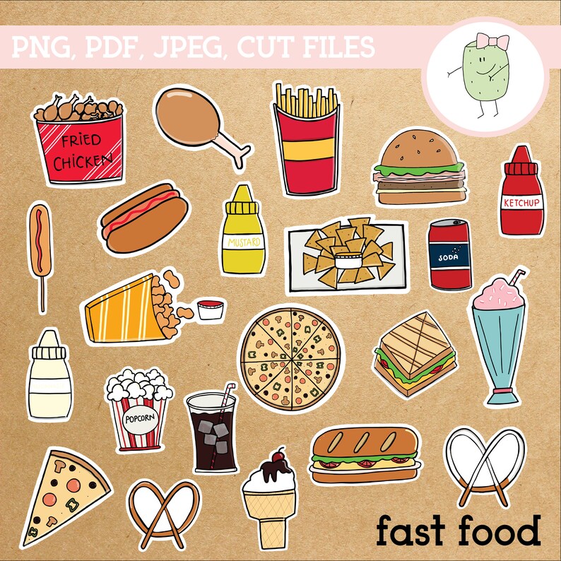 Fast Food Stickers Junk Food Printable Stickers Meal - Etsy