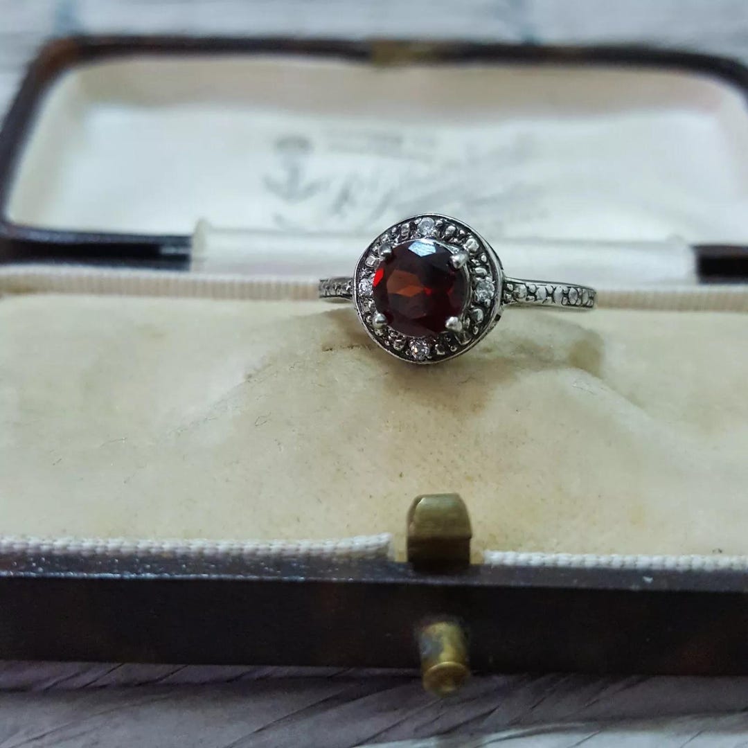 Vintage 925 Sterling Silver Ring, Red Garnet and Topaz Ring, Size O US ...