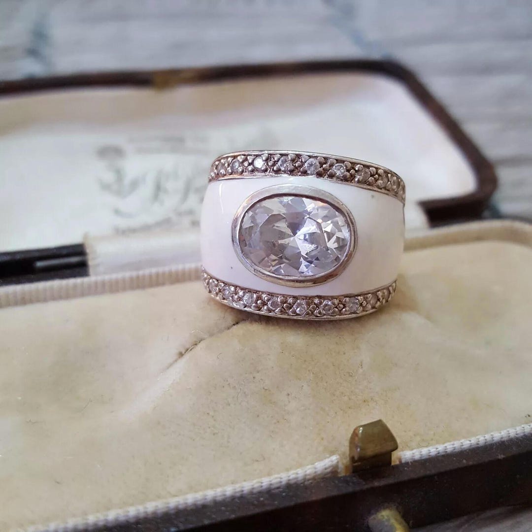 Qvc 925 Sterling Silver Ring, Cream Enamel, Sparkly, Size M.5 US Size 6 ...