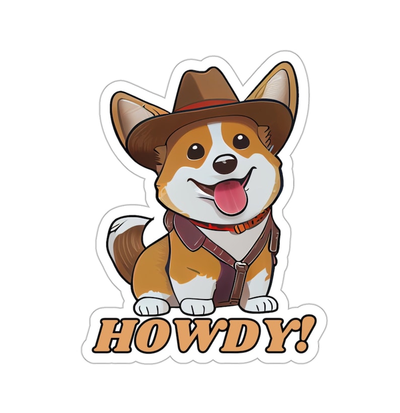 Cute howdy Corgi Cute Sticker Custom Text - Etsy