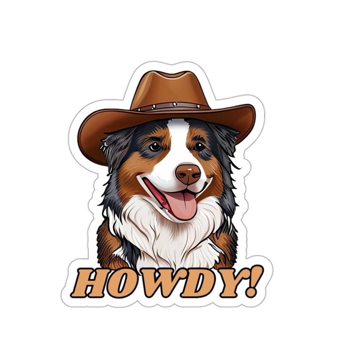 Cute howdy American Shepherd, Cute Sticker, Custom Text, Kiss-cut ...