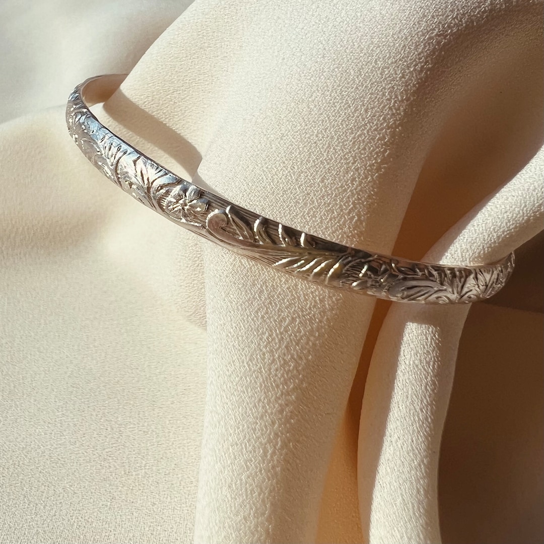 FLORAL BANGLE BRACELET | Sterling Silver Bracelet - Etsy
