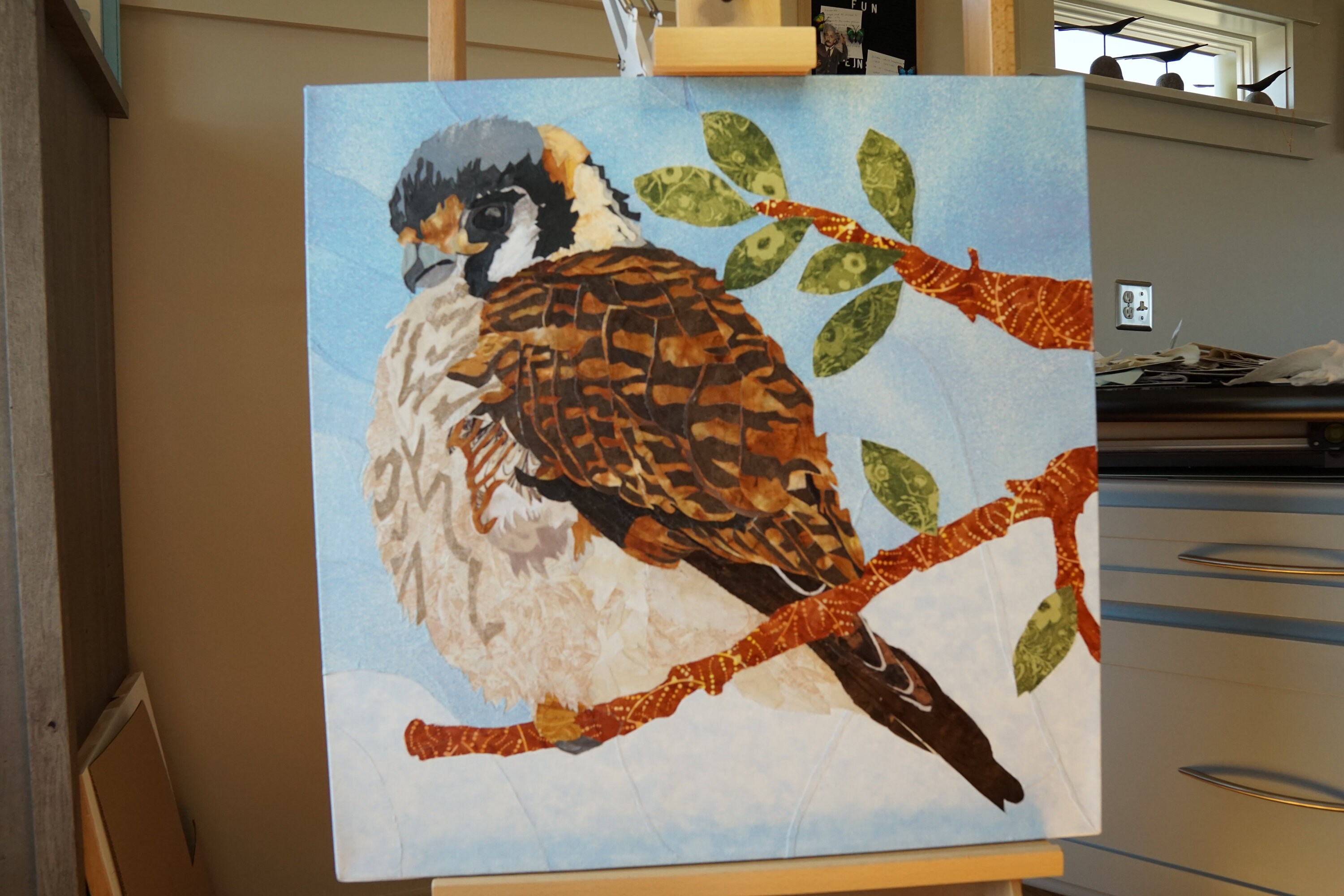 American Kestrel, Bird, Fabric Collage, Wall Art, 24 X 24 60.96 Cm X 60 ...