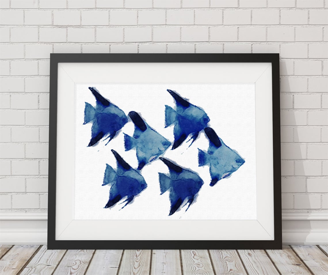 Watercolor School of Fish Print 8x10 or 11x14 Coastal Wall | Etsy