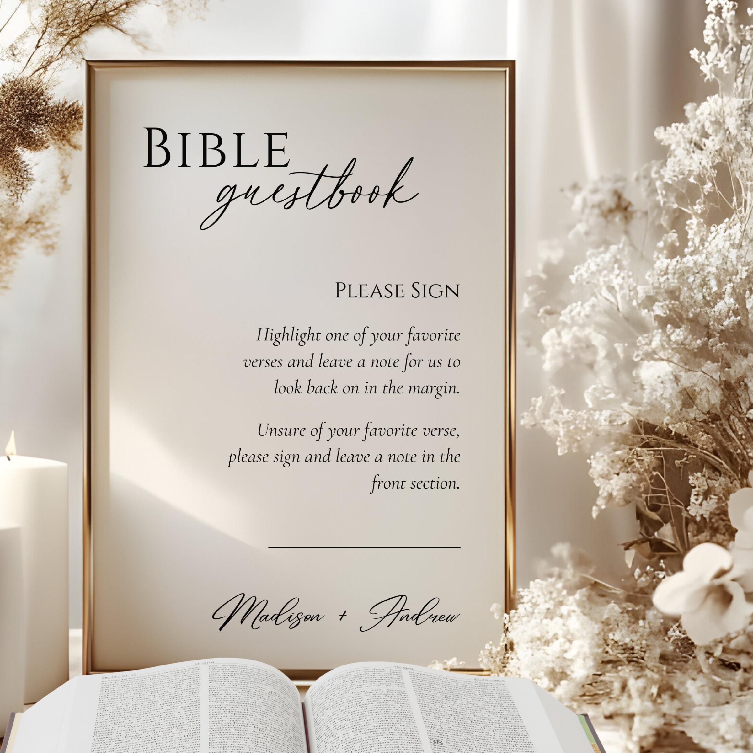 Editable Bible Guestbook Sign, Bible Guest Book Wedding Sign, Bible ...