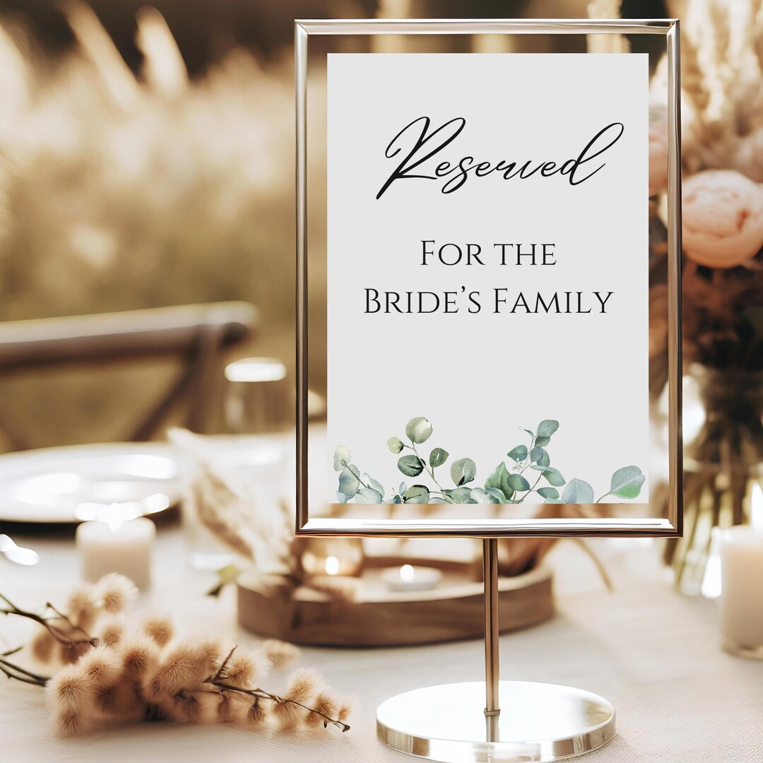 Editable Reserved for Family Sign, Wedding Reserved, Bride Groom Family ...