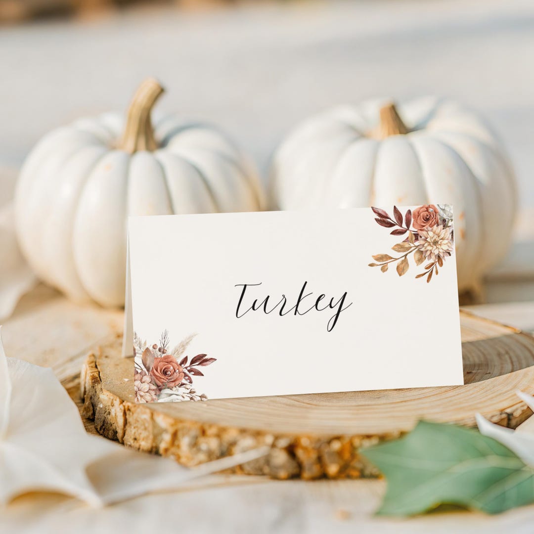 16 Thanksgiving Buffet Cards, Boho Floral Dish Labels, Cava Editable ...
