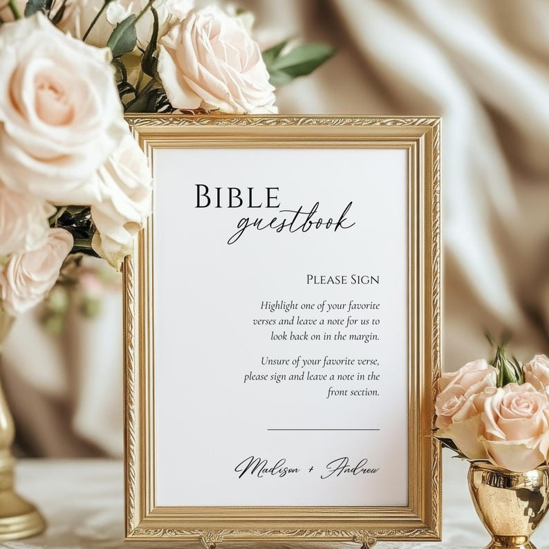 Modern Bible Guestbook Sign, Editable Canva Template (digital Download ...