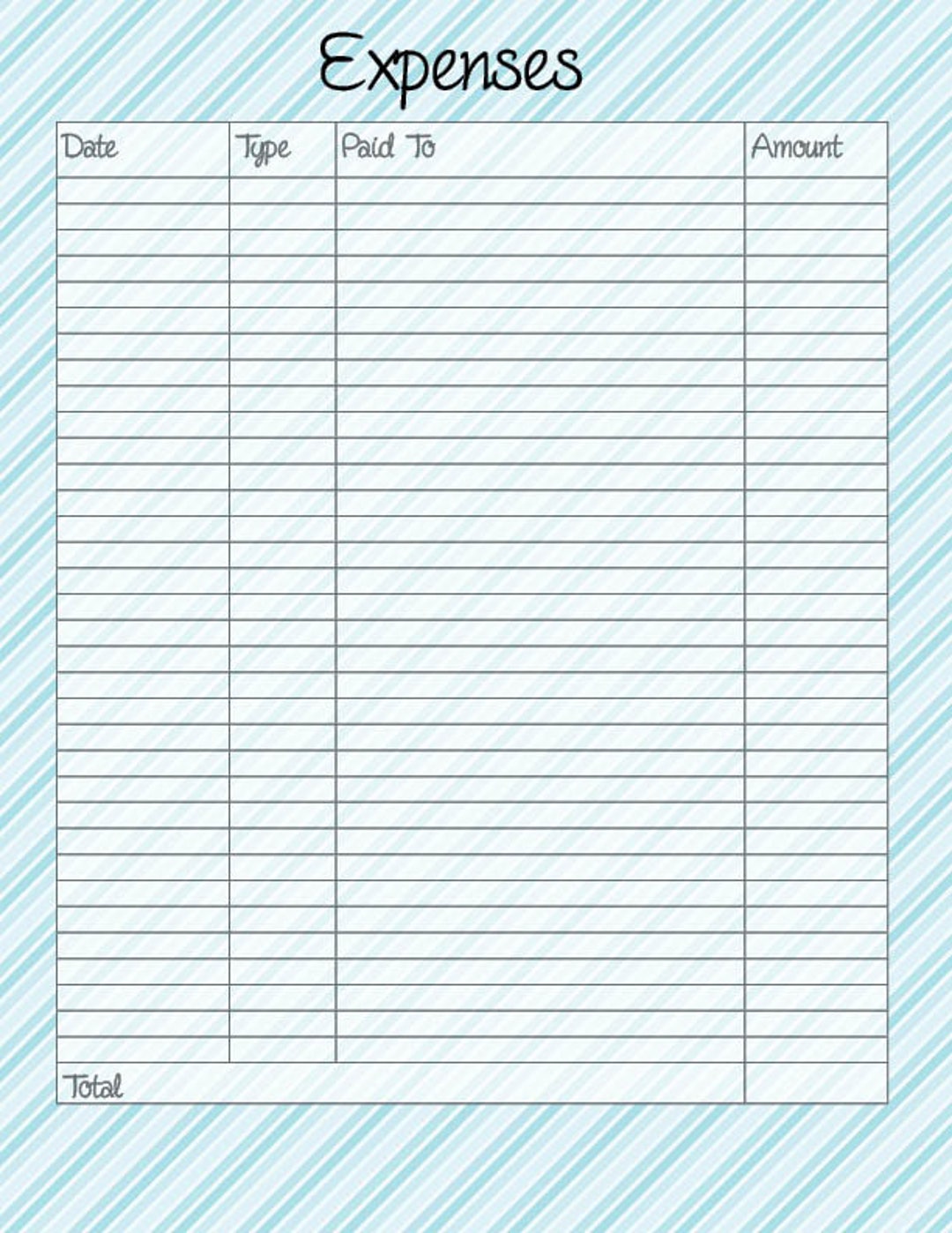 Expense Chart Instant Download Blue Stripes - Etsy
