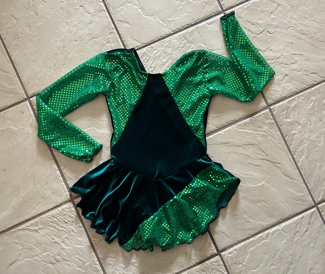 Handmade Green Confetti Sequin Disco Velvet Competition Figure Ice ...