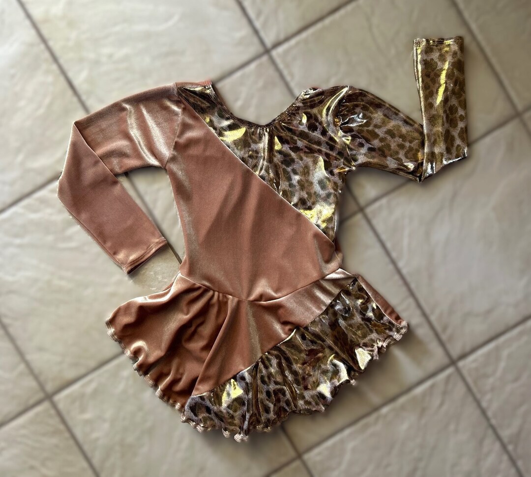 Handmade Girls Taupe Leopard Velvet Jungle Shiny Metallic Competition ...